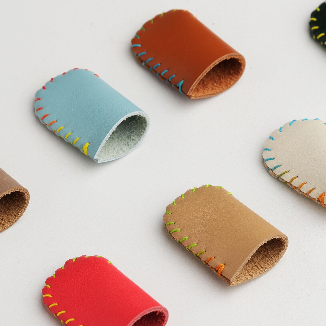 Handmade Leather Thimble With Rainbow Stitching | Soft Italian Leather ...