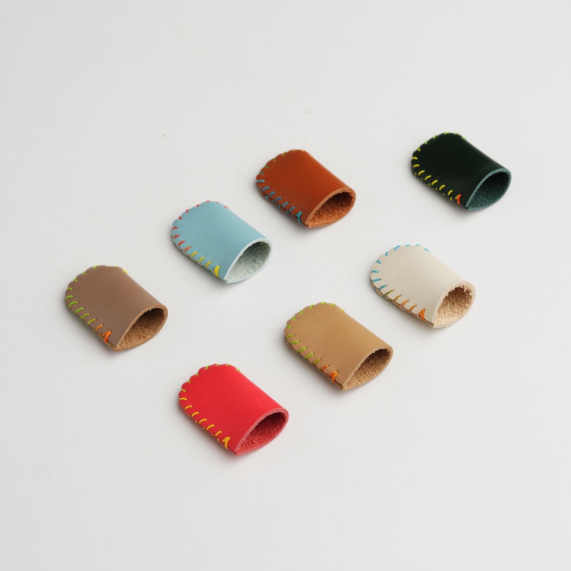 Handmade Leather Thimble With Rainbow Stitching | Soft Italian Leather ...