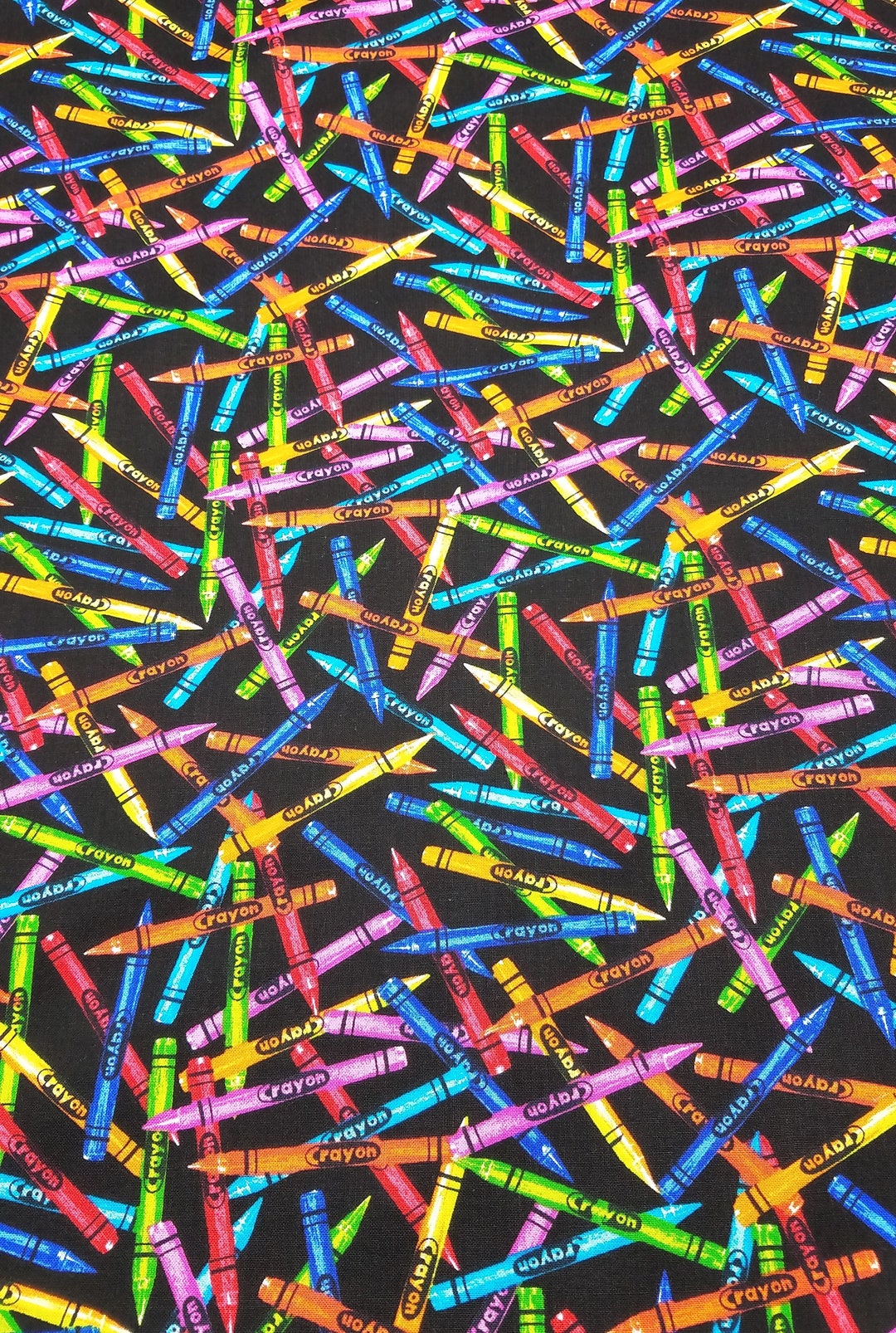 Timeless Treasures ABC Crayons on Black Background 100% Cotton Remnant ...