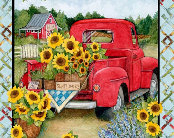 Susan Winget Sunflowers and Red Trucks Collection CP78398 Red Trucks ...