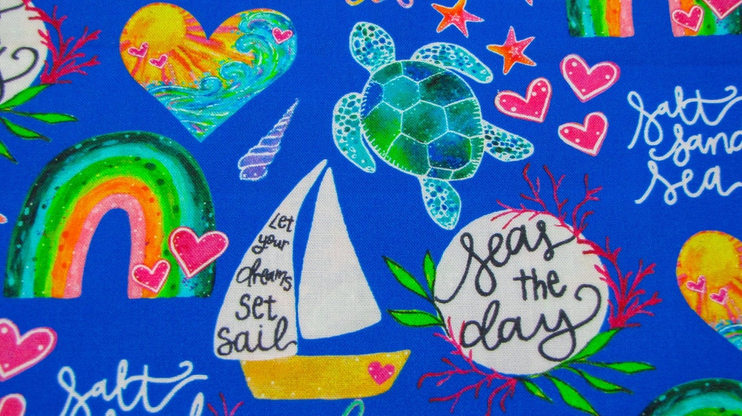 3 Wishes Seas the Day 18726 Navy Words by Bethany Joy Fabric by the ...