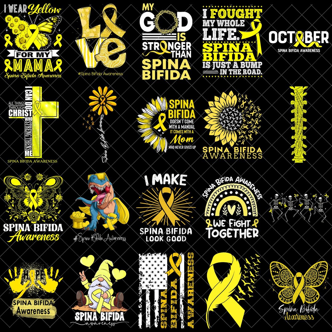 Spina Bifida Awareness PNG Bundle, Yellow Ribbon Sunflower Butterfly ...