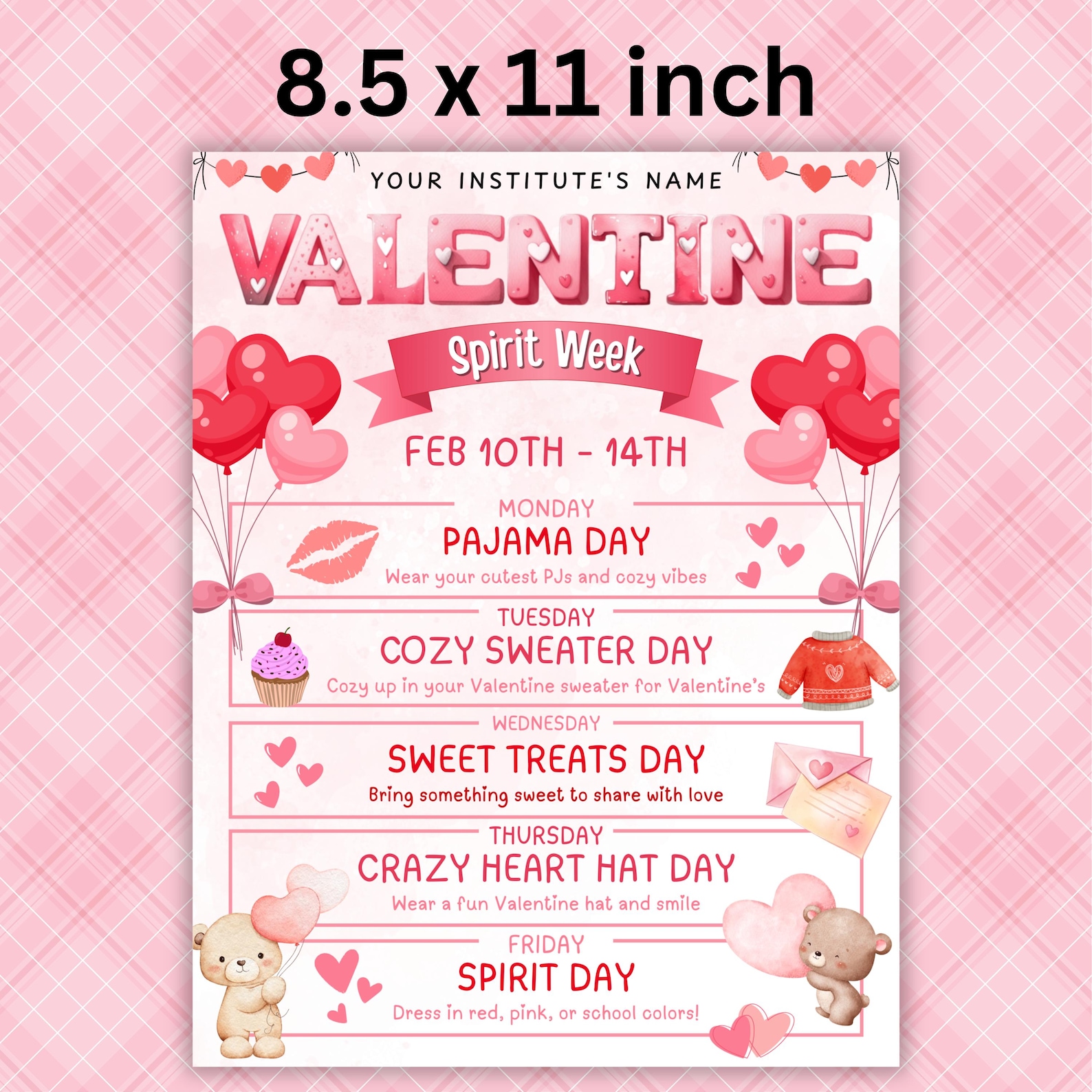 Valentine’s Spirit Week Flyer Canva Editable, February School Flyer ...