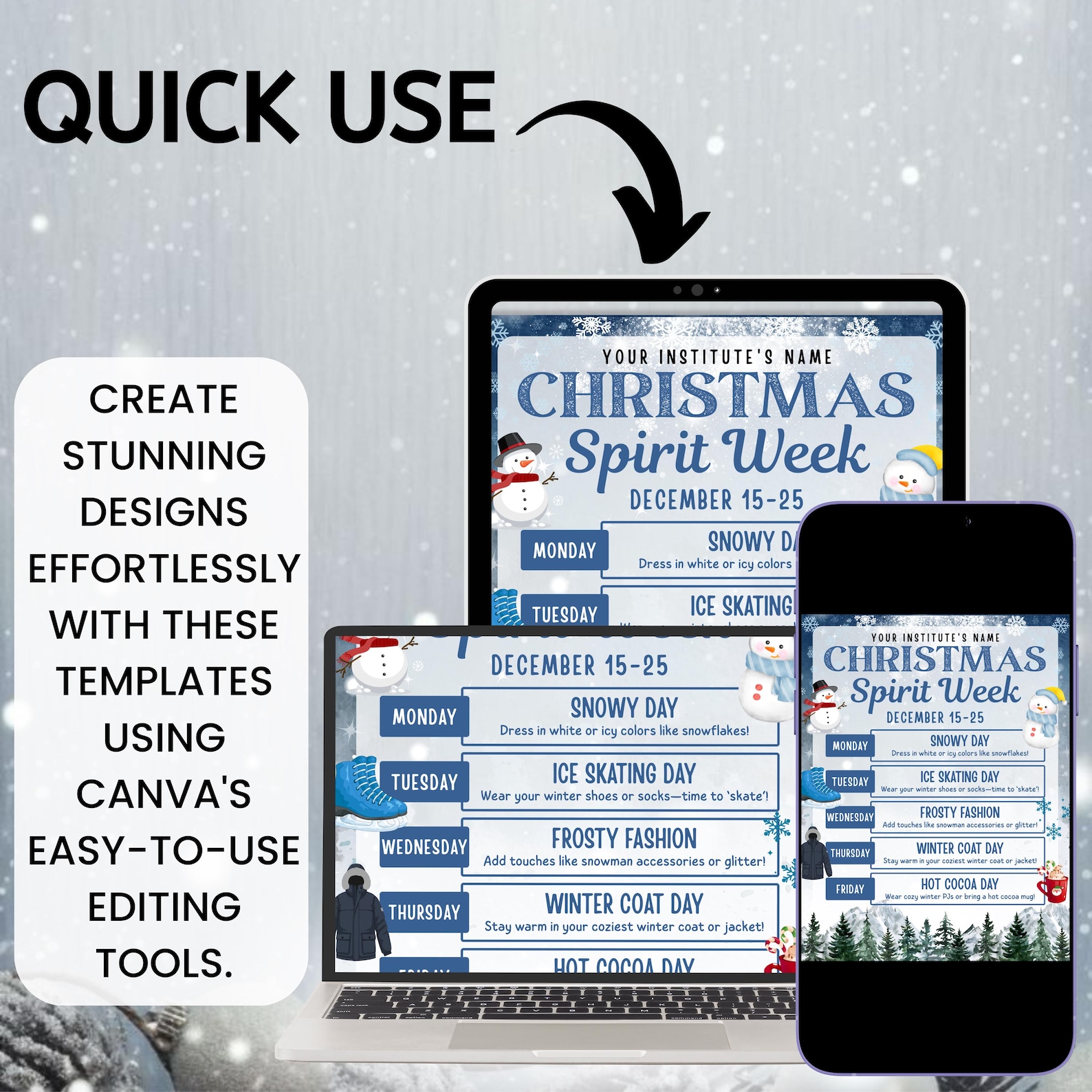 Christmas Spirit Week Flyer Template: School Holiday Planner, Editable ...