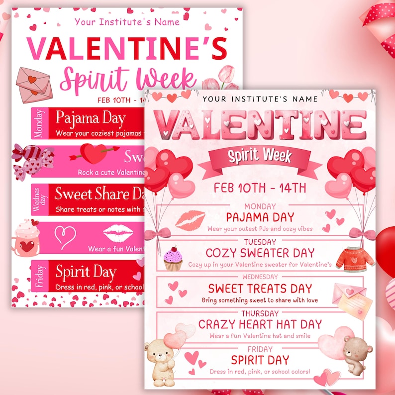 Valentine’s Spirit Week Flyer Canva Editable, February School Flyer ...