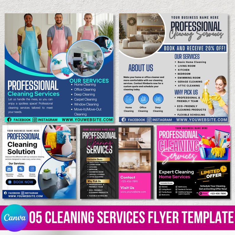 Cleaning Services Flyer Bundle, Printable Cleaning Business, Commercial ...