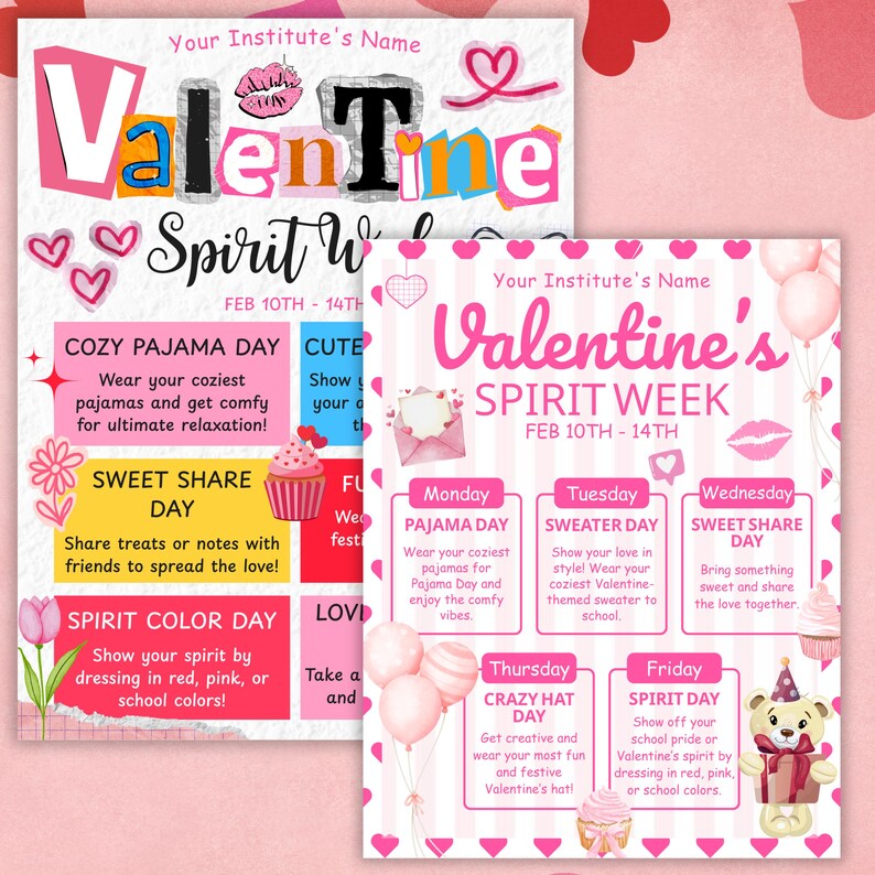 Valentine’s Spirit Week Flyer Canva Editable, February School Flyer ...
