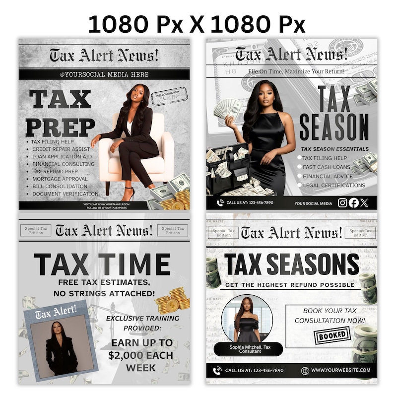15 Tax Expert Service Flyer Bundle, Editable Canva Template, 2026 Tax ...