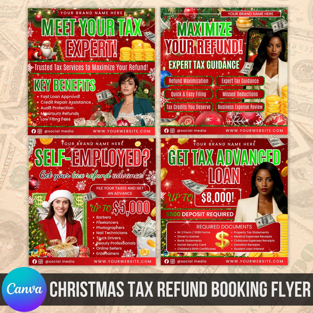 Christmas Tax Prep Flyer Bundle, Holiday Tax Preparer Canva Templates ...