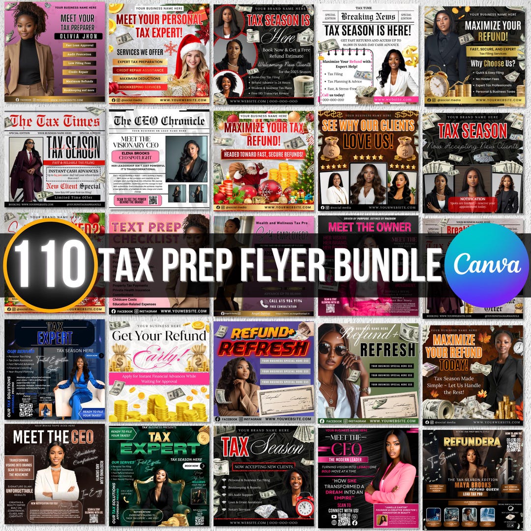 Mega Tax Prep Bundle, 110 Tax Prep Flyers, Tax Prep Instagram Bundle ...