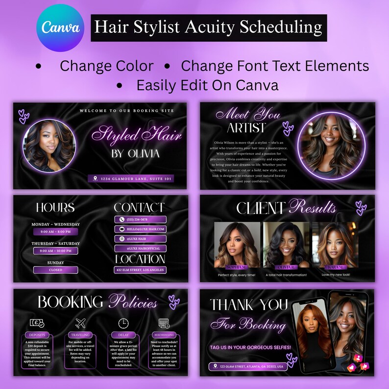 Hair Acuity Scheduling Template, DIY Hairstylist Booking Website, Canva ...