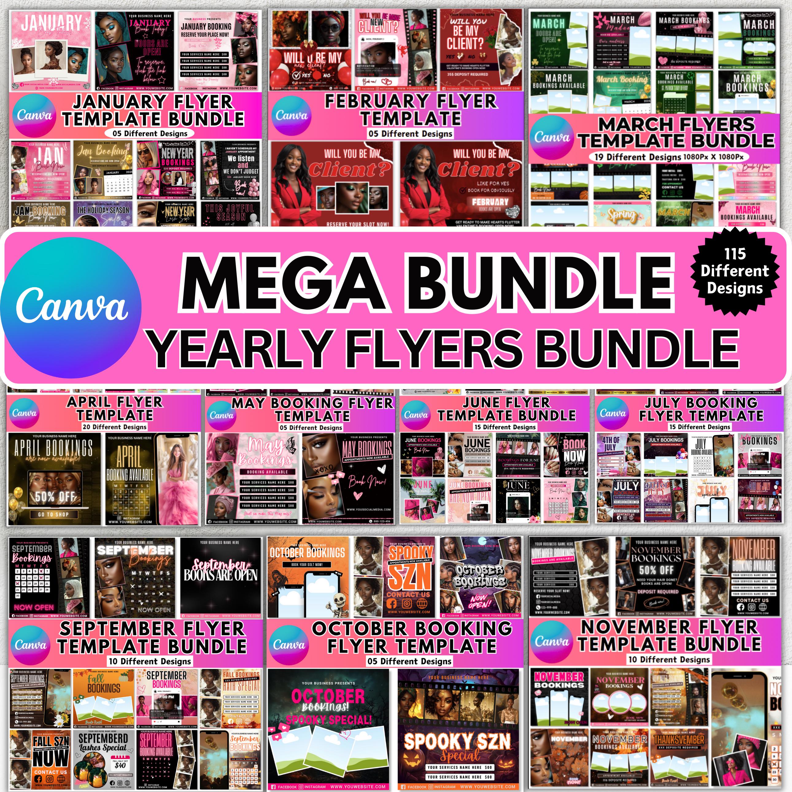 12 Monthly Flyer Mega Bundle, Yearly Flyers Template, 12 Month Booking ...