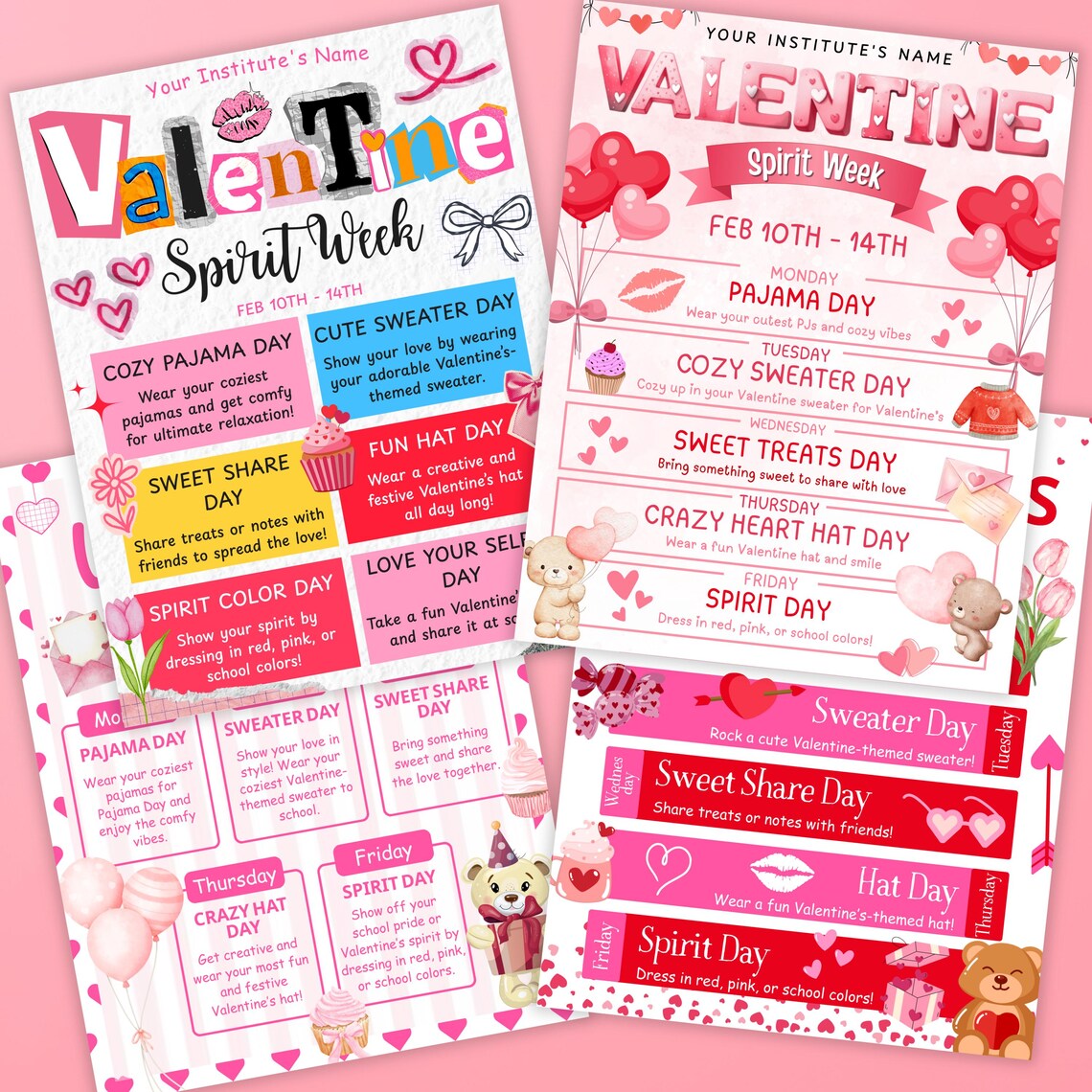 Valentine’s Spirit Week Flyer Canva Editable, February School Flyer ...