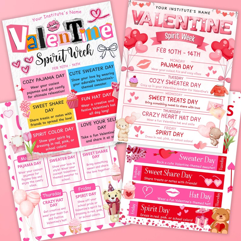 Valentine’s Spirit Week Flyer Canva Editable, February School Flyer ...