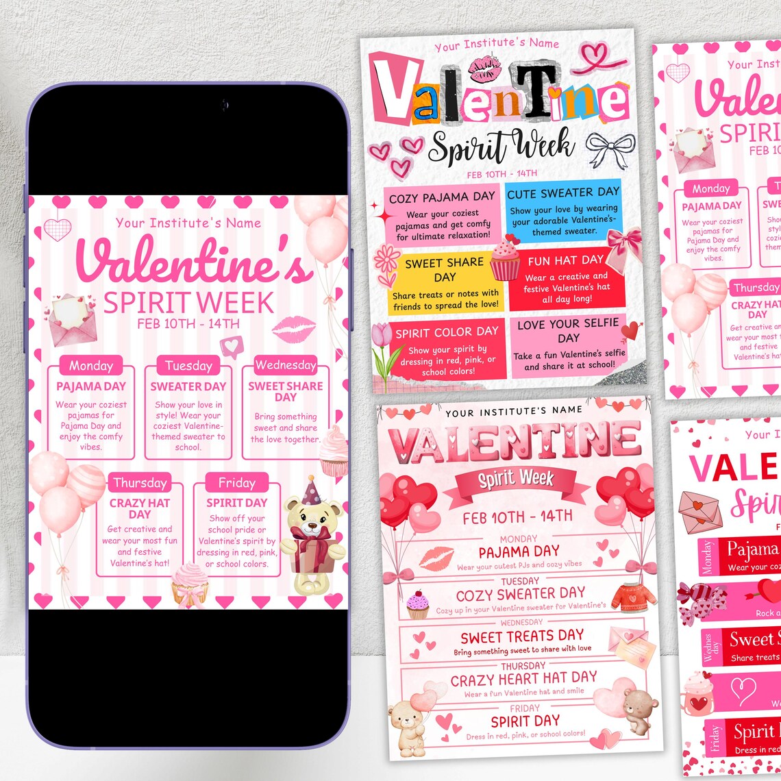 Valentine’s Spirit Week Flyer Canva Editable, February School Flyer ...