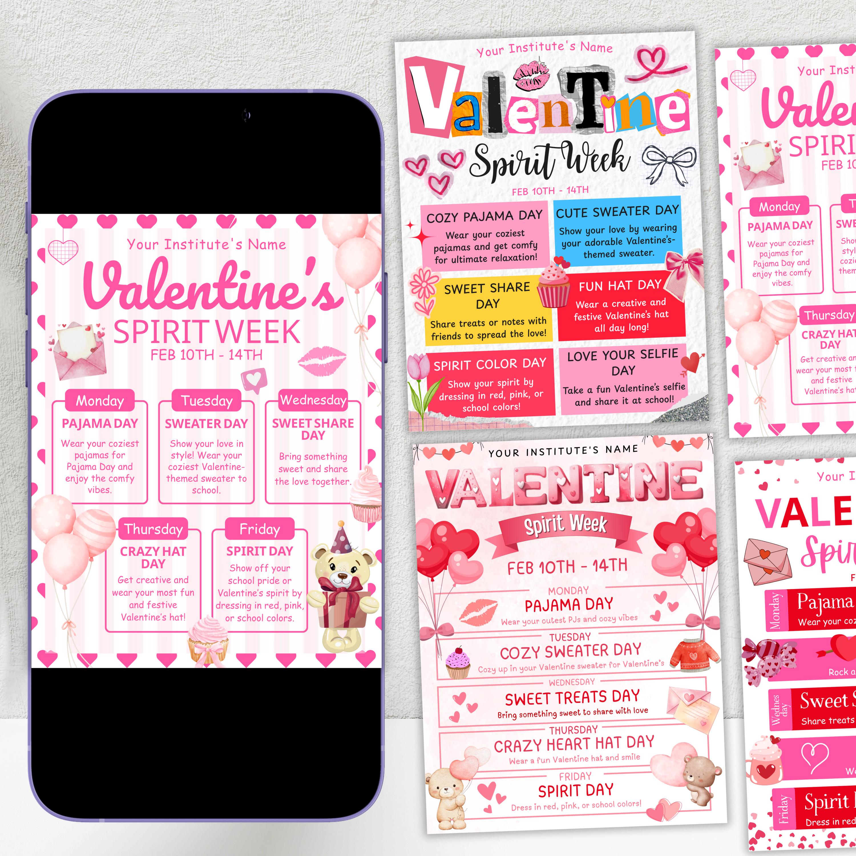 Valentine’s Spirit Week Flyer Canva Editable, February School Flyer ...