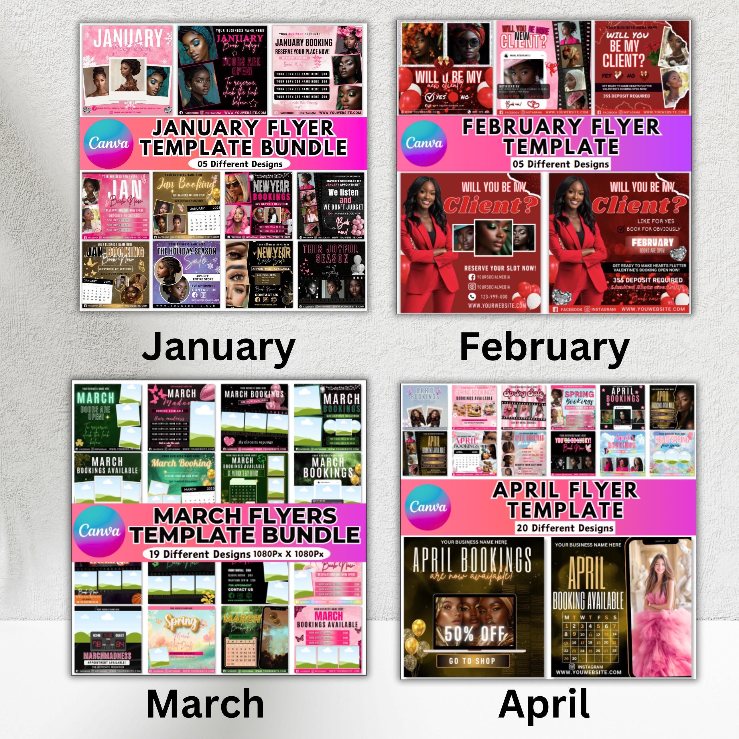 12 Monthly Flyer Mega Bundle, Yearly Flyers Template, 12 Month Booking ...