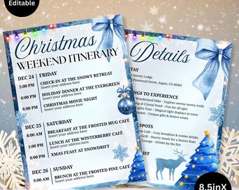 Editable Christmas Weekend Itinerary Template, Holiday Travel Schedule ...