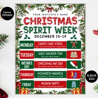 Editable Christmas Spirit Week Itinerary: School Holiday Planner (CANVA ...