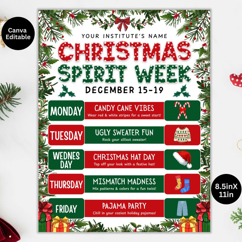 Holiday Spirit Week Flyer - Etsy