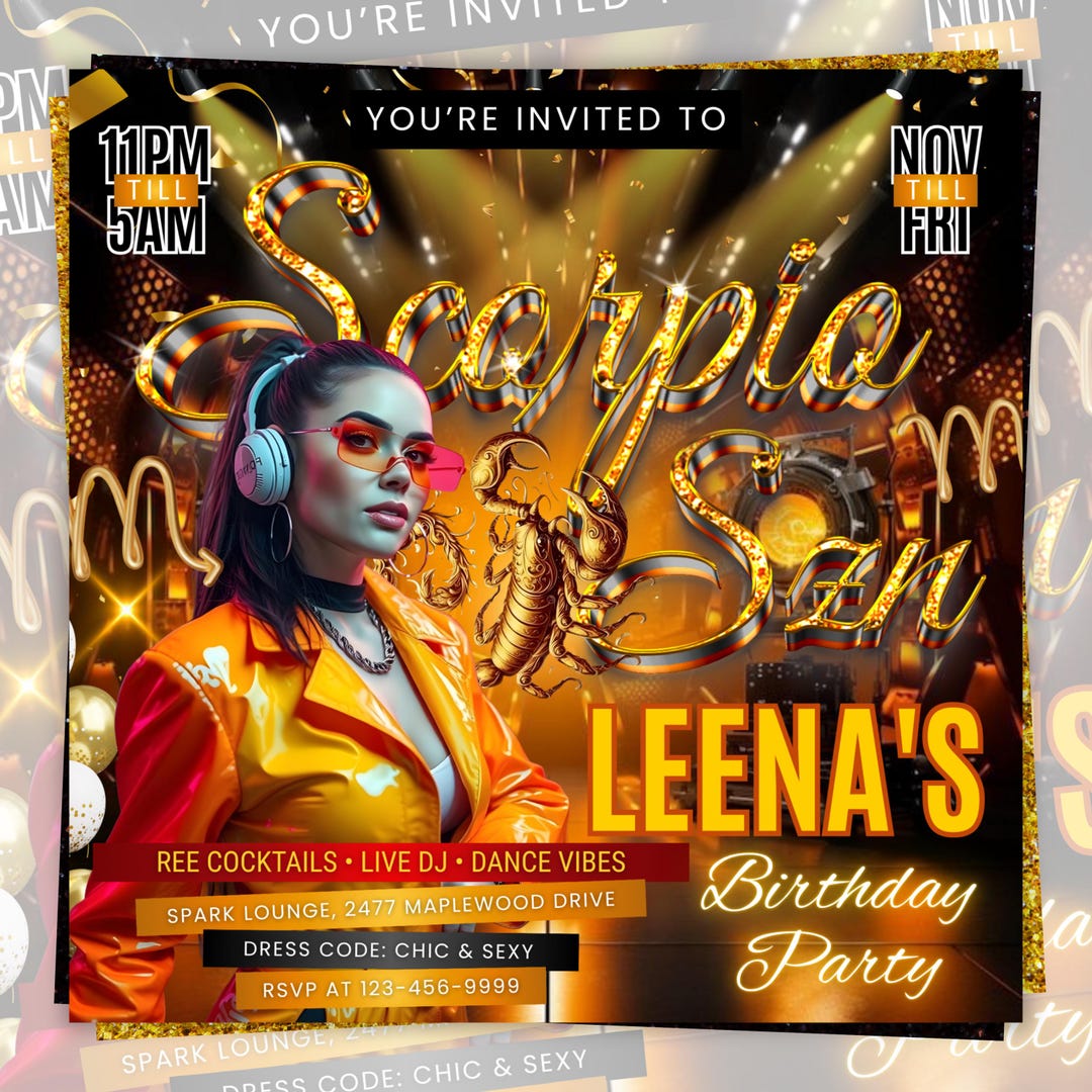 Scorpio Birthday Party Flyer, Birthday Party Invitation ,scorpio Season ...