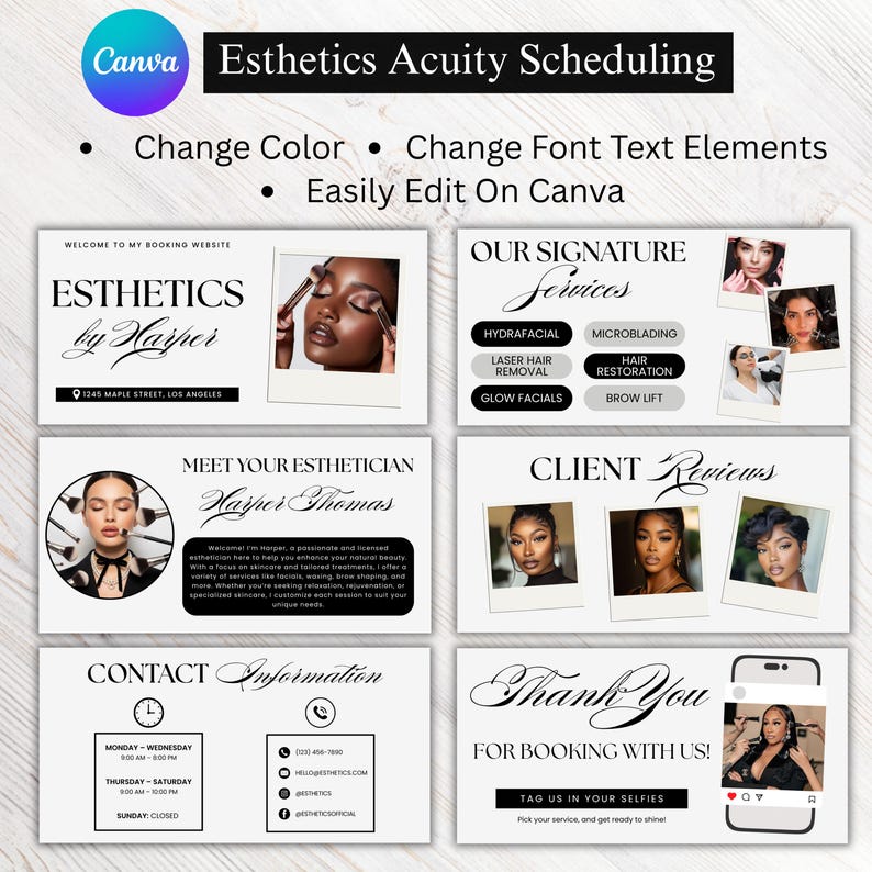 Esthetician Acuity Scheduling Canva Editable Template, Acuity Booking ...
