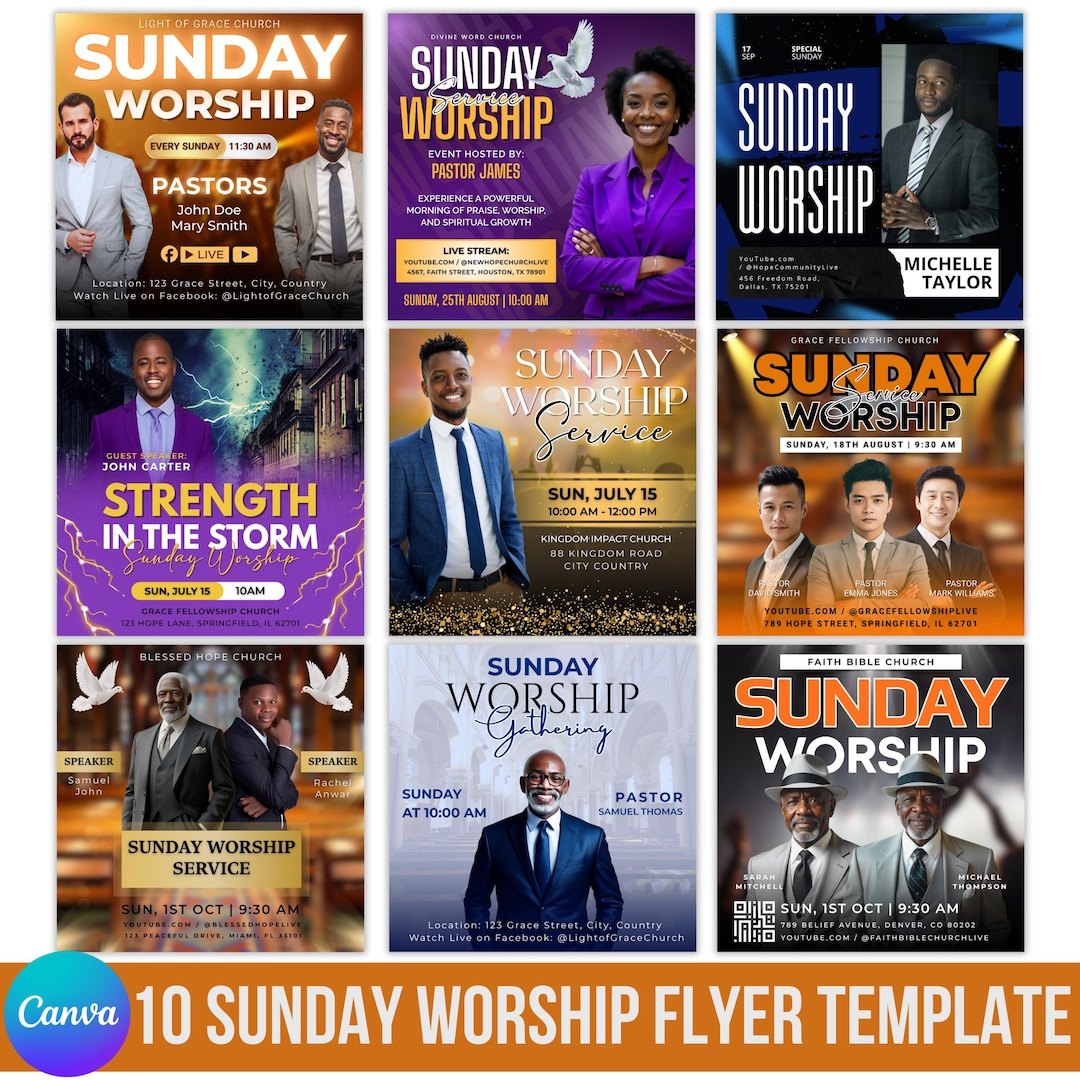 Editable Church Flyer Template, Sunday Worship Church Flyer, Church ...