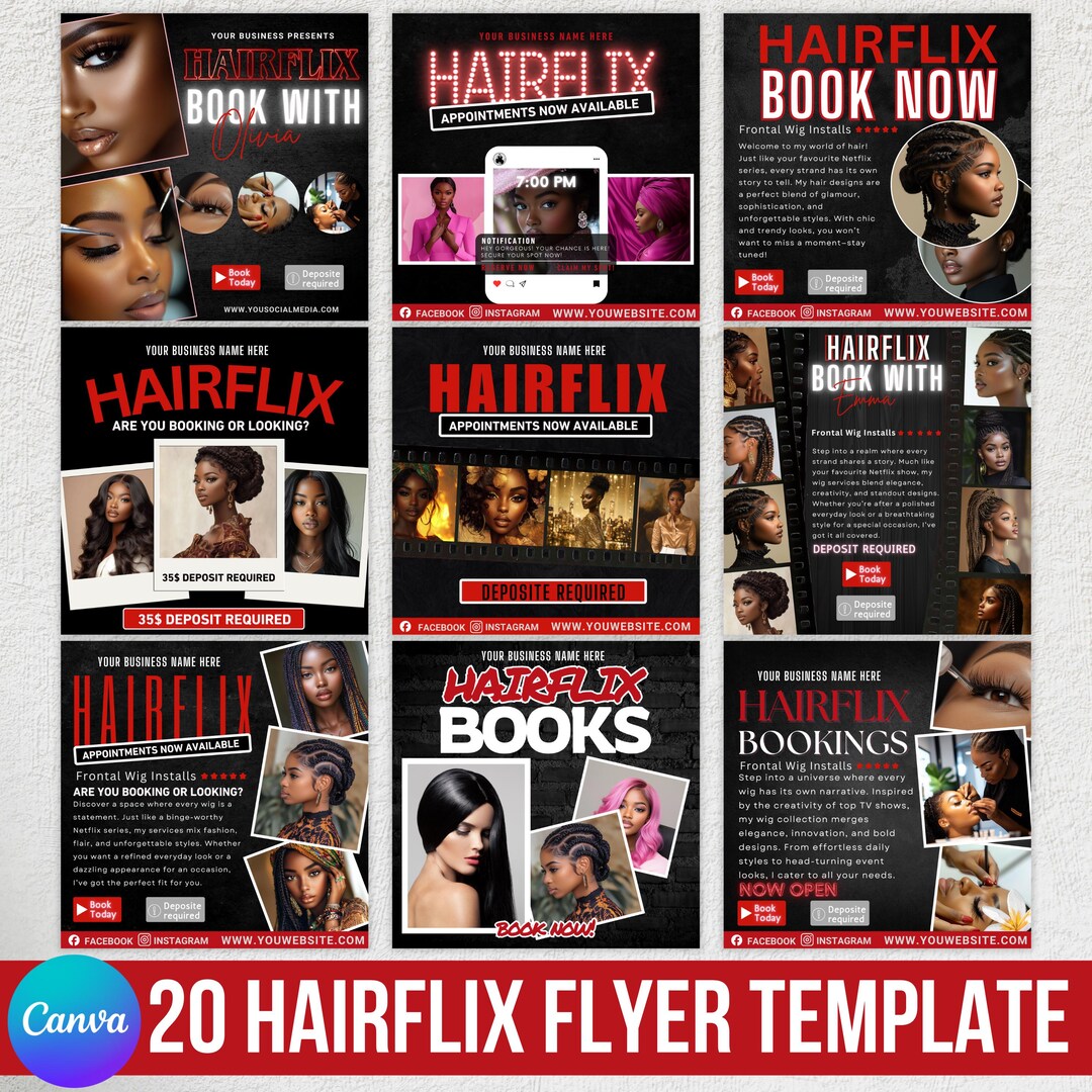 Hairflix Wig Install Flyer, Braider Booking Template, Hairflix Inspired ...