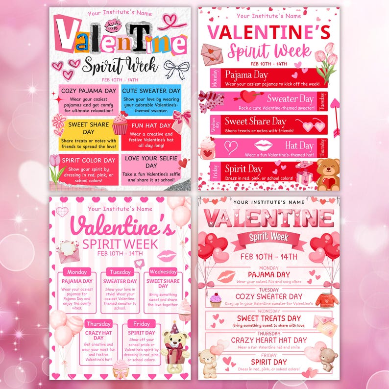 Valentine’s Spirit Week Flyer Canva Editable, February School Flyer ...