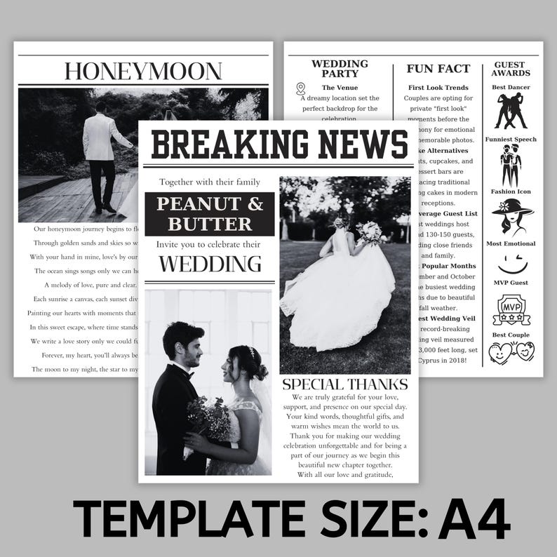 Wedding Newspaper Template With Photo, Wedding Newspaper Template ...