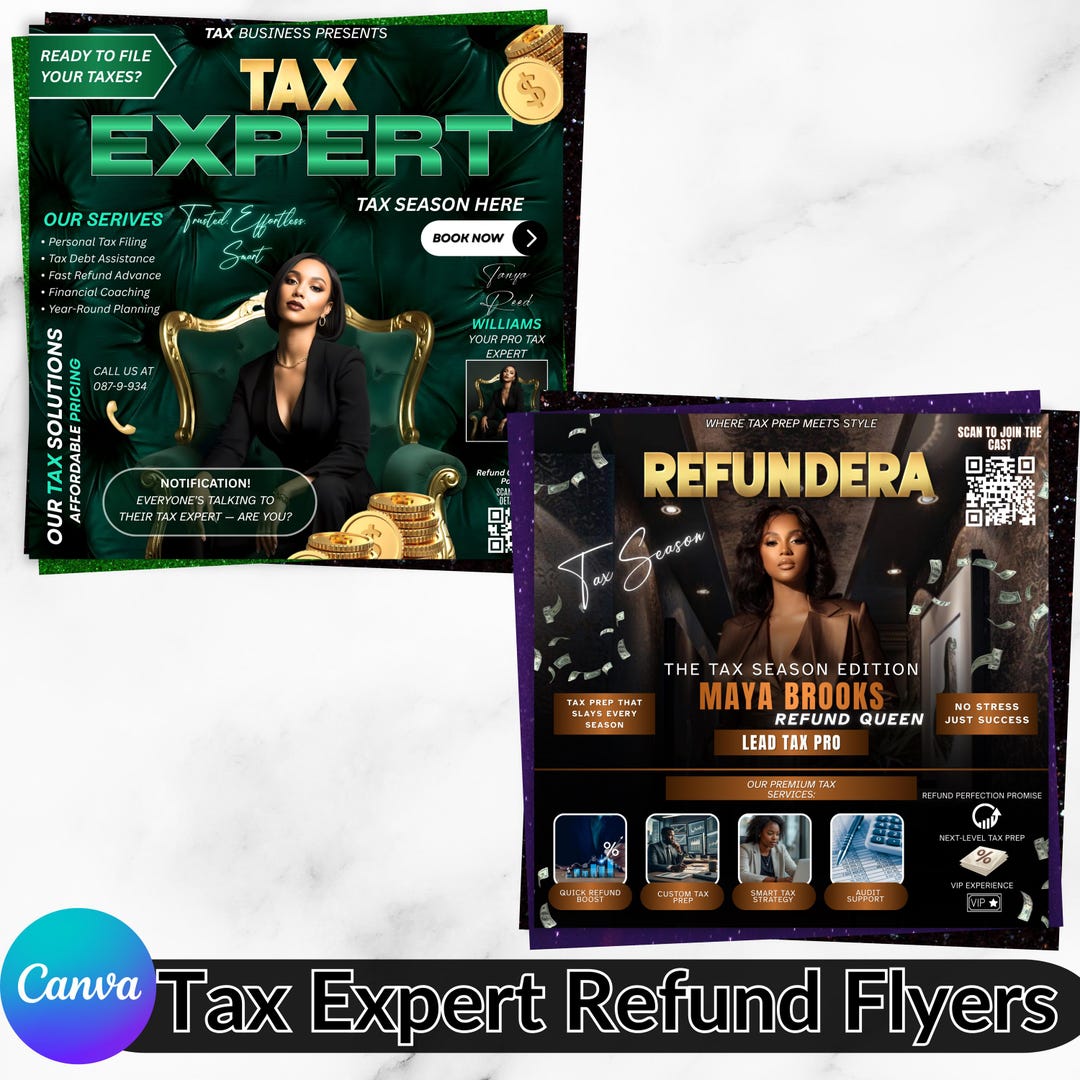 Tax Prep Service Flyer Bundle, 2026 Tax Season, 02 Editable Canva ...