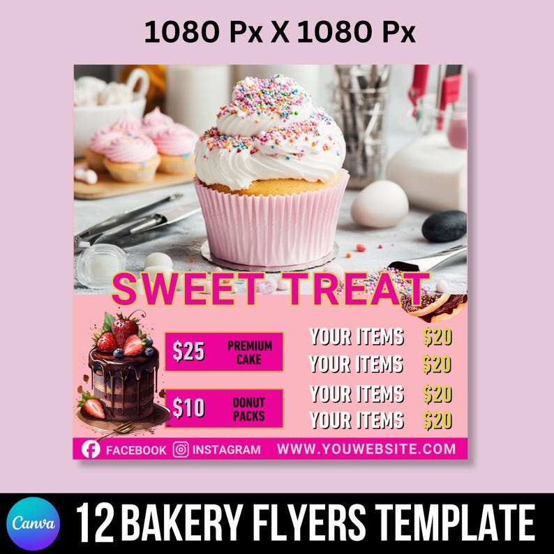 Bakery Flyer Editable Canva Template , Sweet Treats Flyer, Bake Sale ...