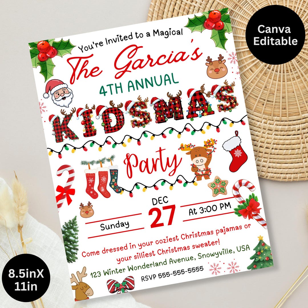 Kidsmas Christmas Invitation, Kids Holiday Party Invitation, Children's ...