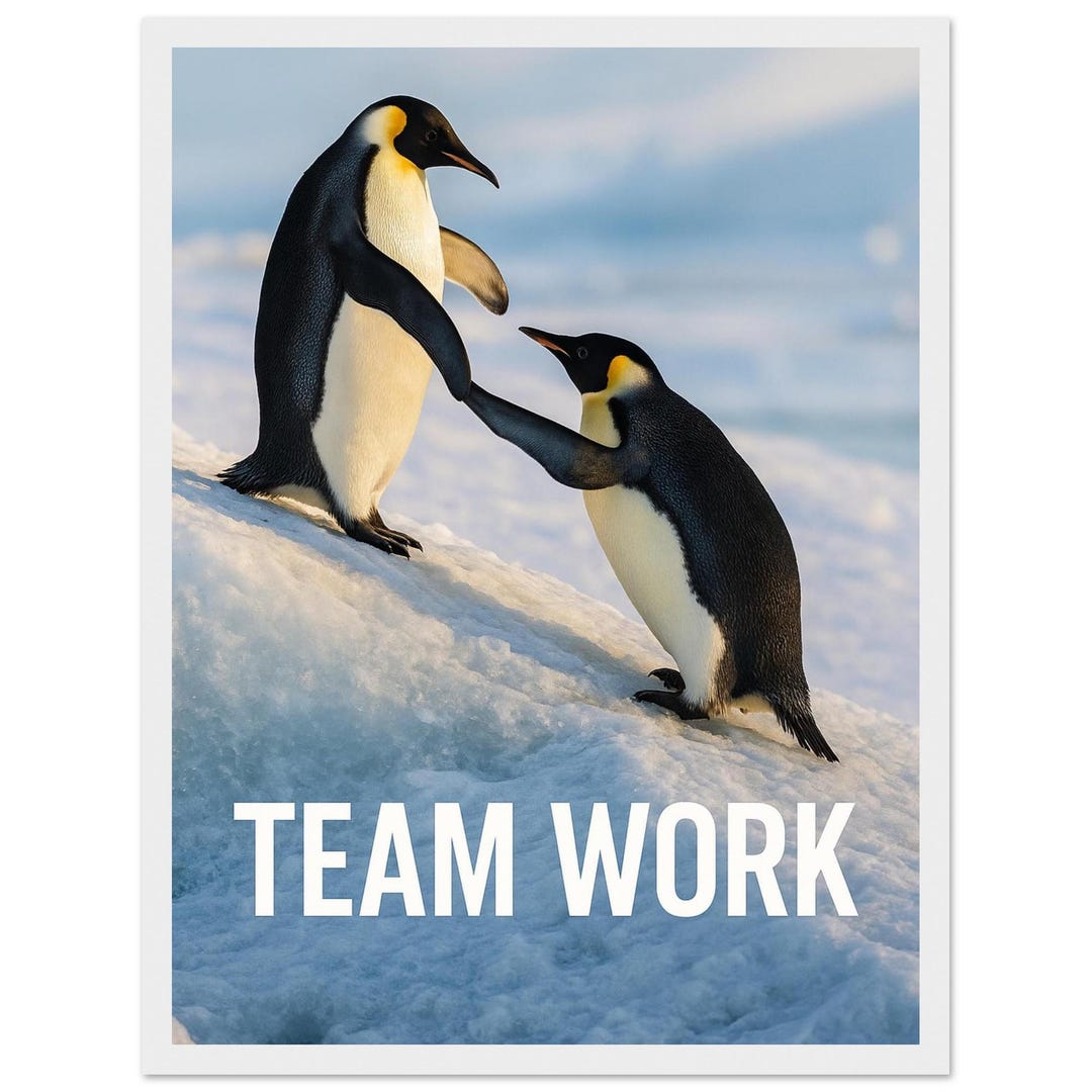Penguin Teamwork Poster, Matte Paper, Pine Wood Frame - Etsy