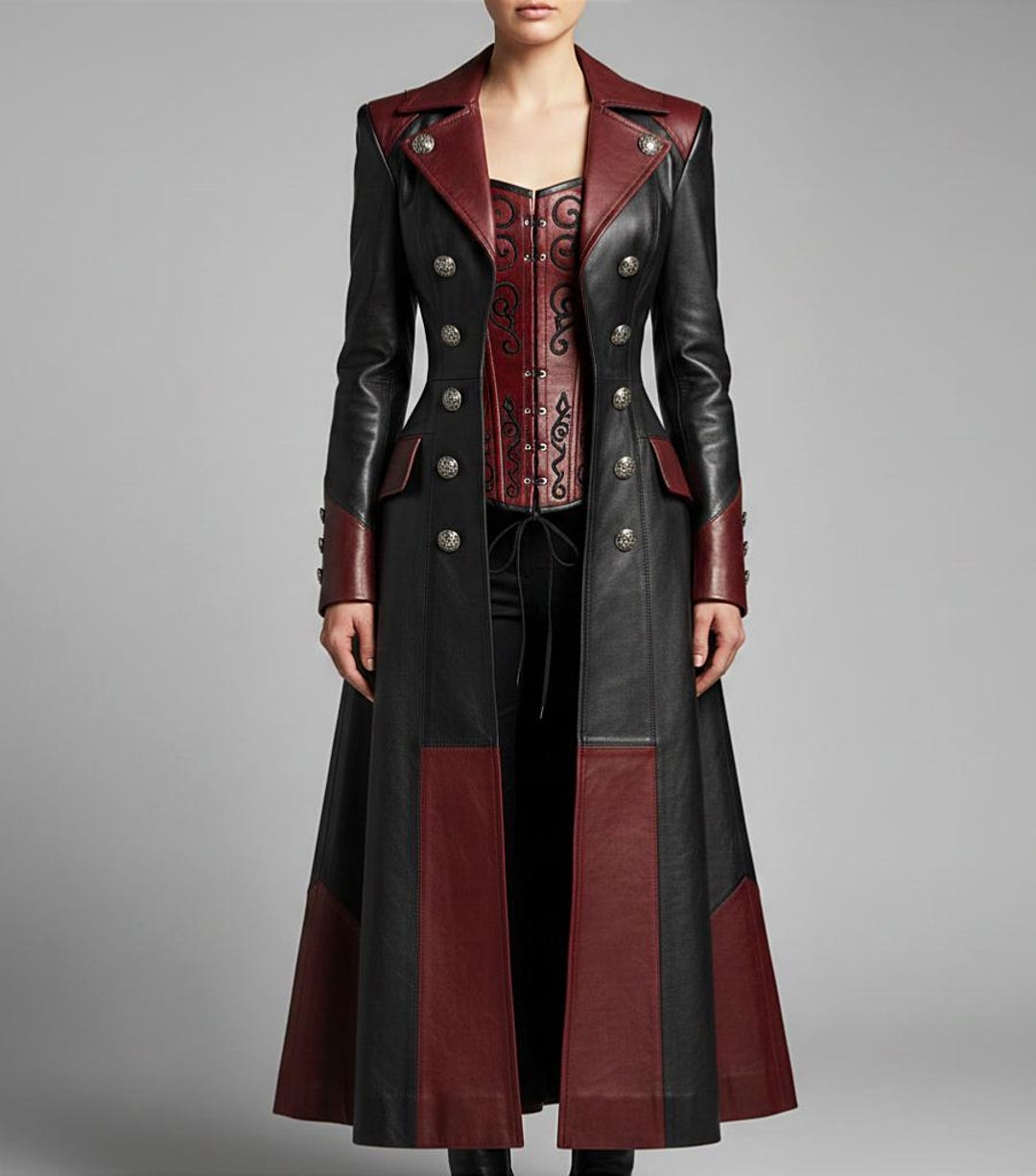 Gothic Victorian Leather Long Coat | Steampunk Duster Jacket - Etsy