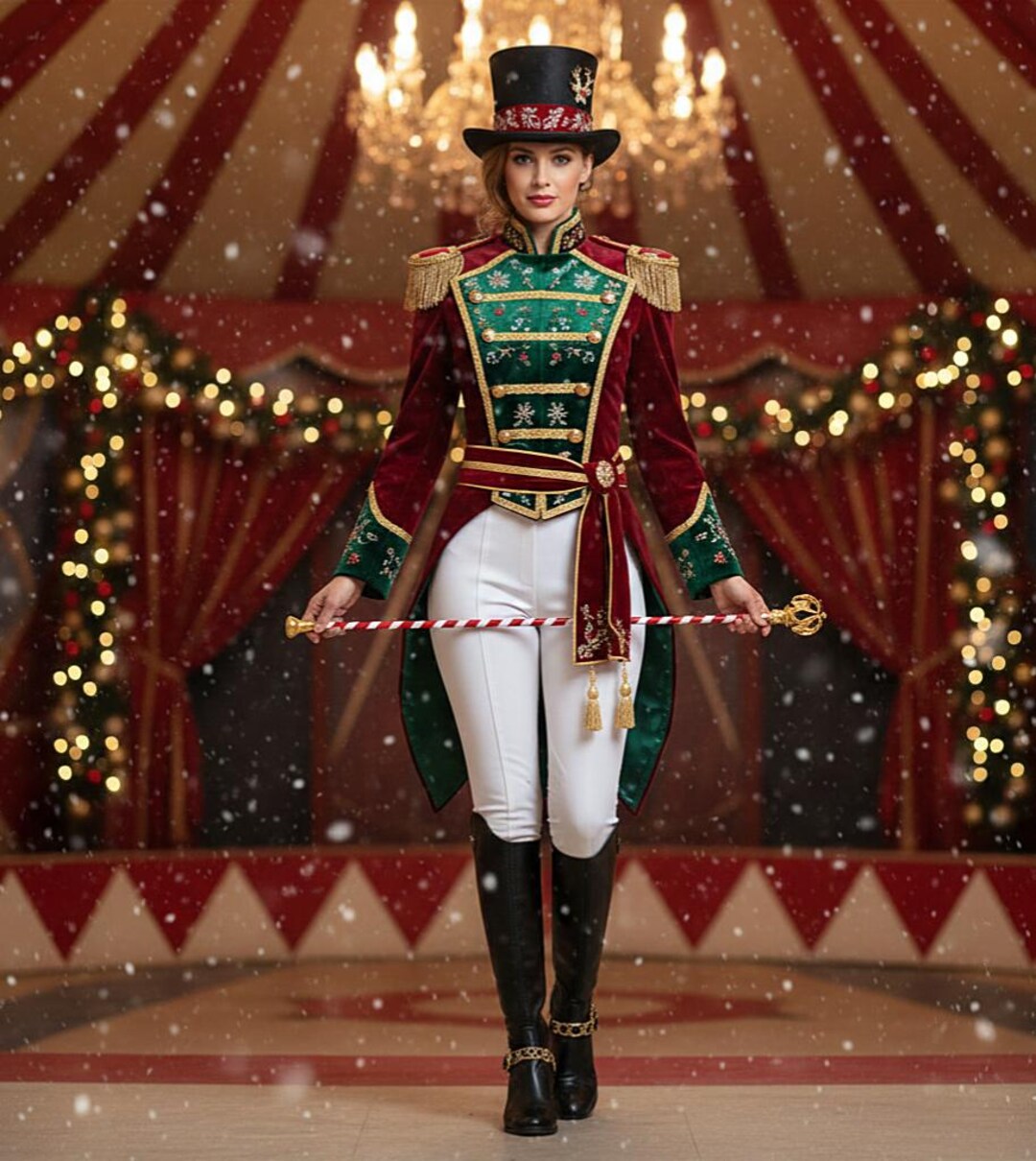 Womens Christmas Ringmaster Tailcoat Jacket, Red & Green Velvet ...