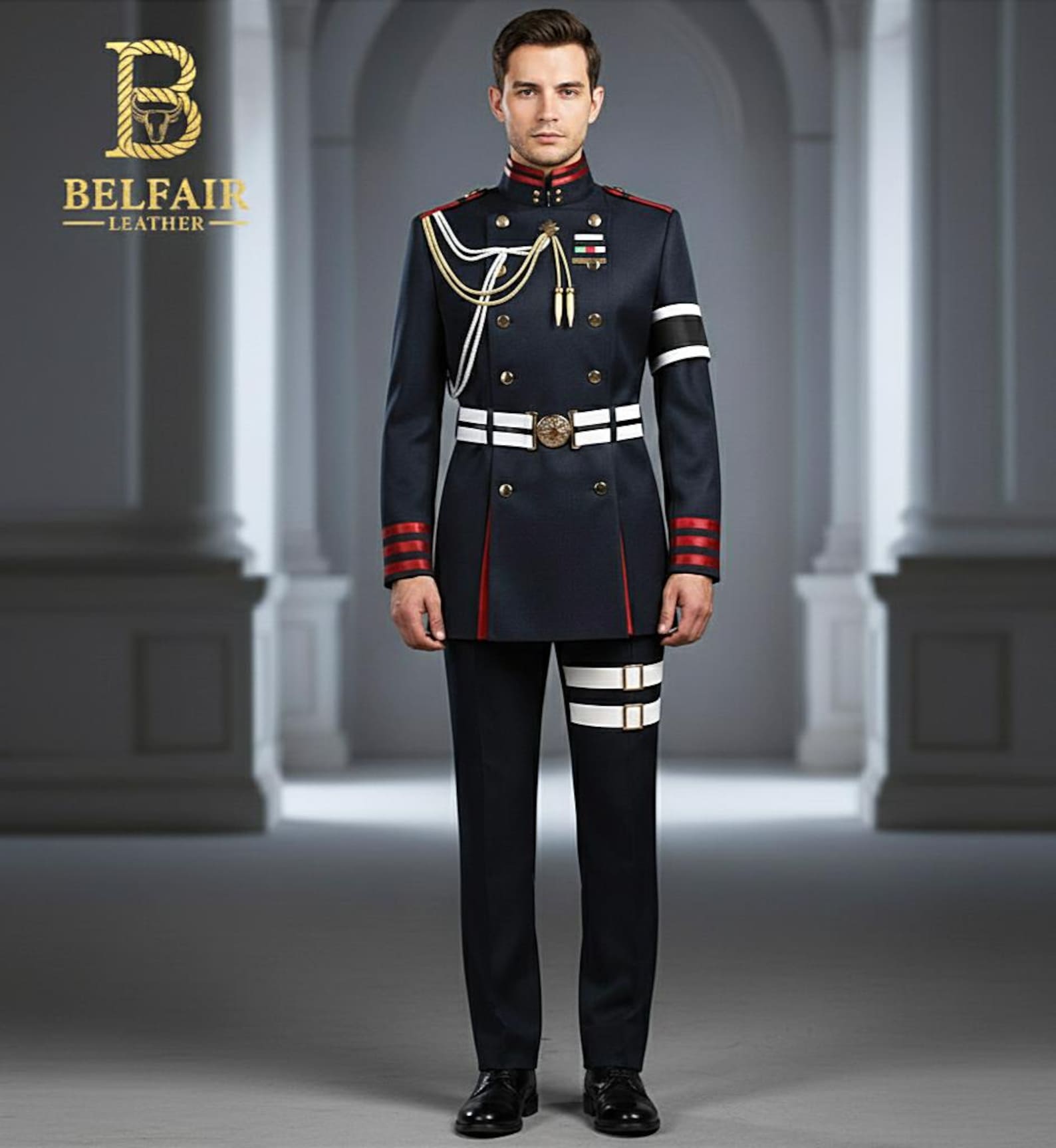 Men's Dark Blue Military Officer Uniform | Royal Parade Cosplay Costume ...