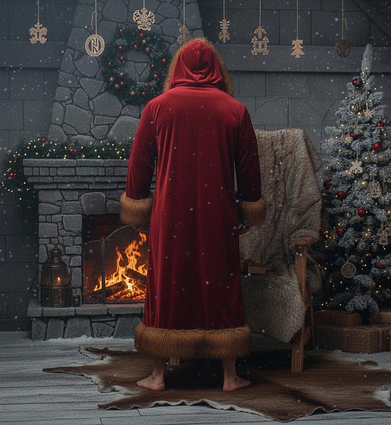 Mens Viking Santa Robe | Red Velvet Faux Fur Hooded Cloak - Etsy