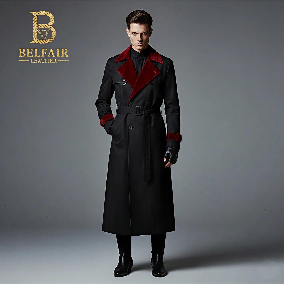 Handmade Victorian Gothic Unisex Vampire Coat - Black Red Long Cotton ...