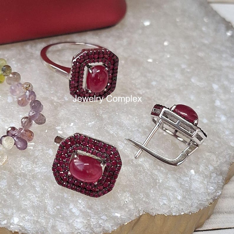 Natural Ruby Gemstone, 925 Sterling Silver, Handmade Stud Earring ...