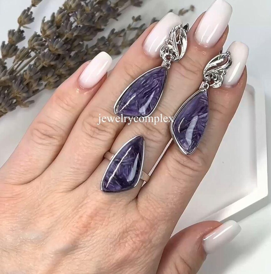 Handmade Designer Jewelry Set, Purple Charoite Gemstone Earring, 925 ...