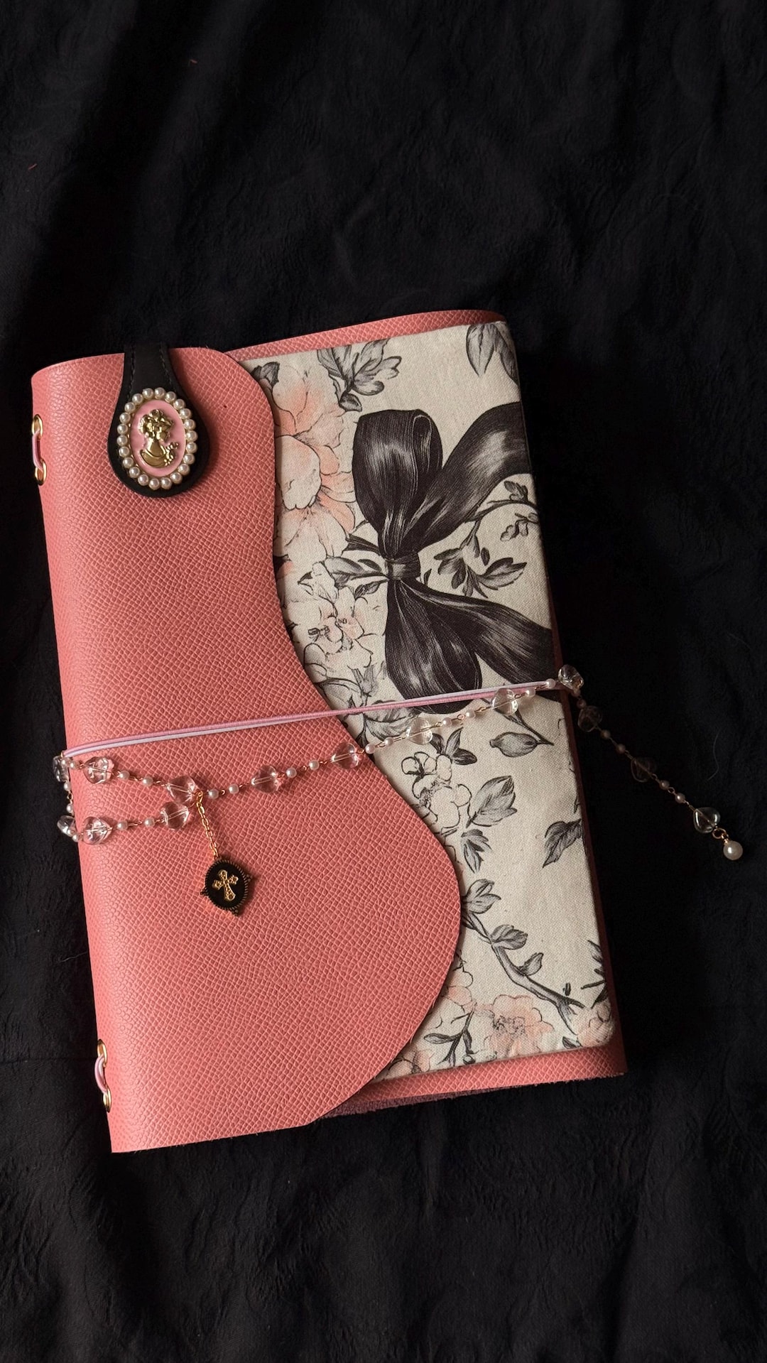 Blush Pink Leather Journal, Bow Fabric Folio Insert, Personalized A5 A6 ...