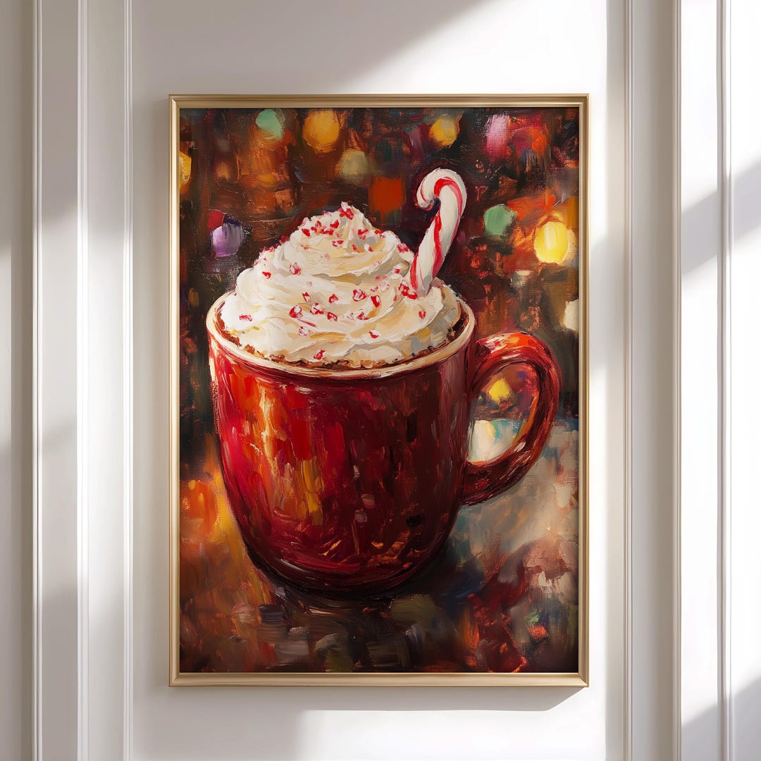 Festive Peppermint Mocha Holiday Wall Art - Cozy Christmas Cafe Scene ...