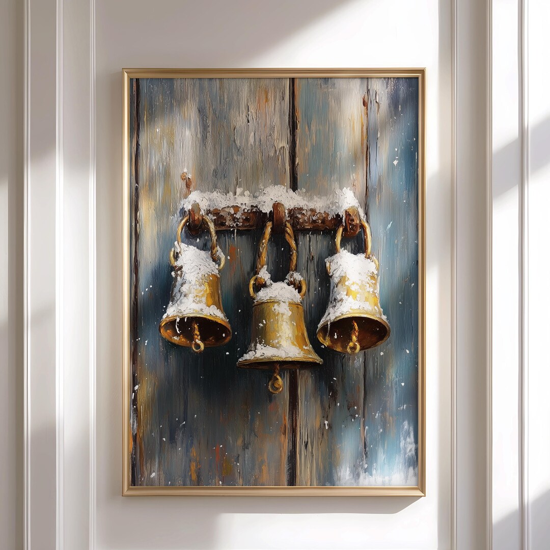 Vintage Christmas Bells Print - Rustic Winter Holiday Decor, Farmhouse ...