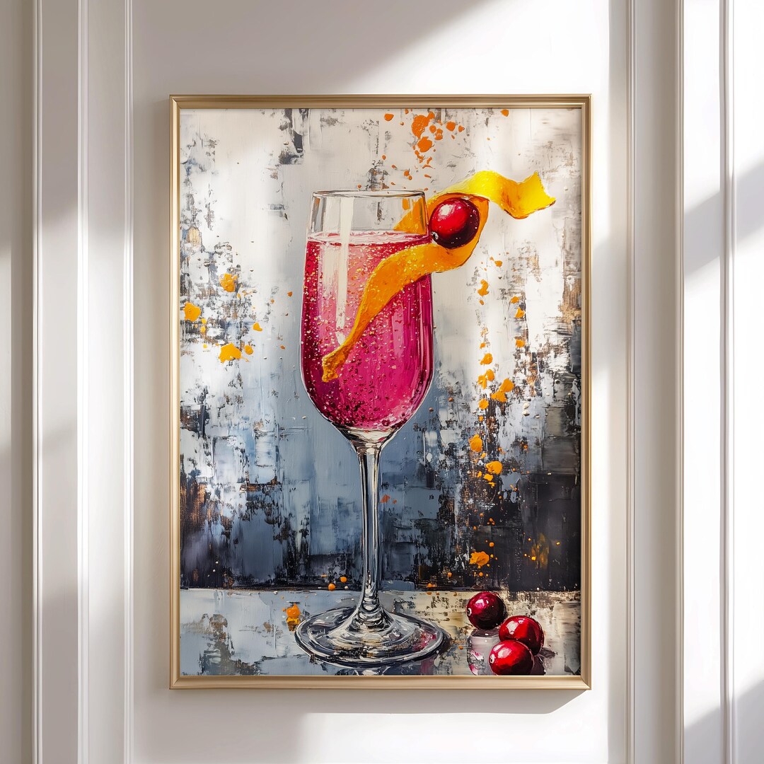 Festive Cranberry-orange Prosecco Print - Modern Holiday Wall Art ...