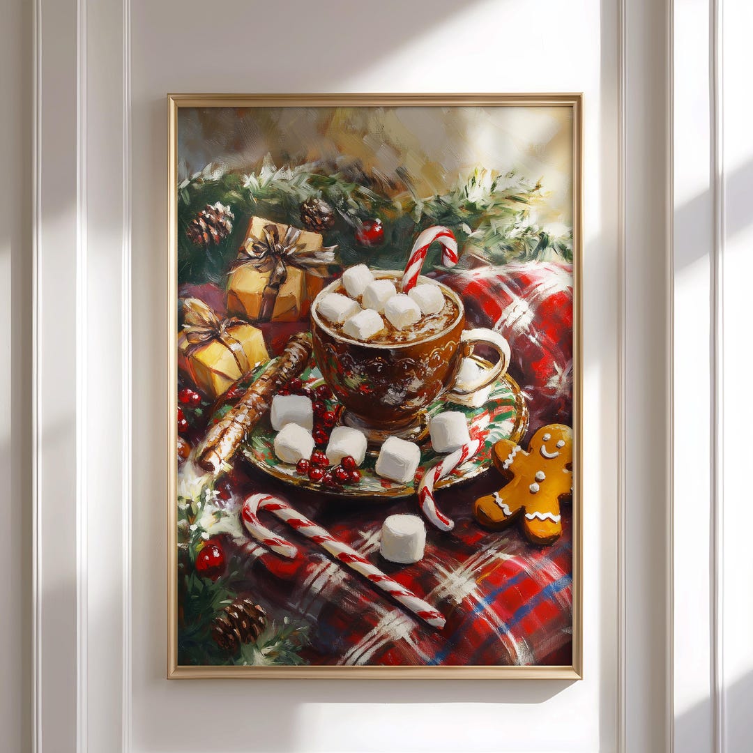 Rustic Holiday Still Life Printable Art - Vintage Hot Chocolate Mugs ...