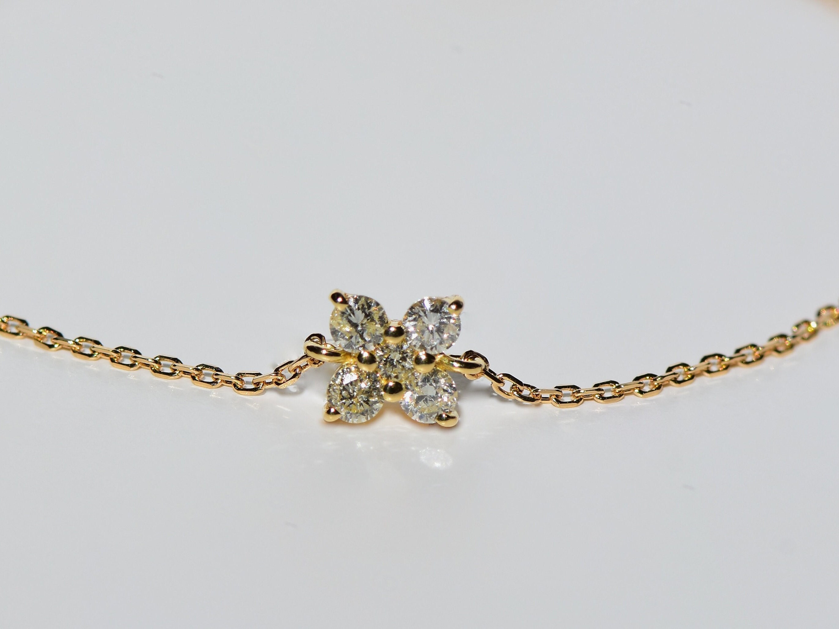 18k Diamond Cluster Flower Chain Layering Necklace - Etsy