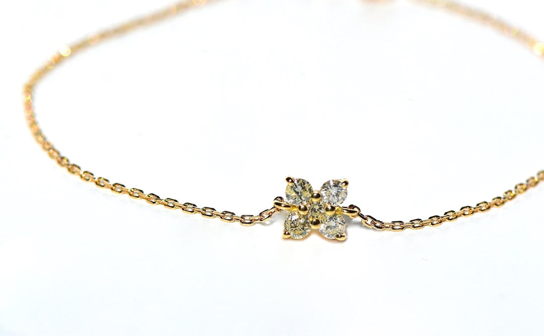 18k Diamond Four Leaf-clover Chain Bracelet. Layering Bracelet - Etsy