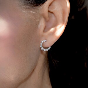 18K Gold Diamond Front Facing Hoop Earrings - Etsy