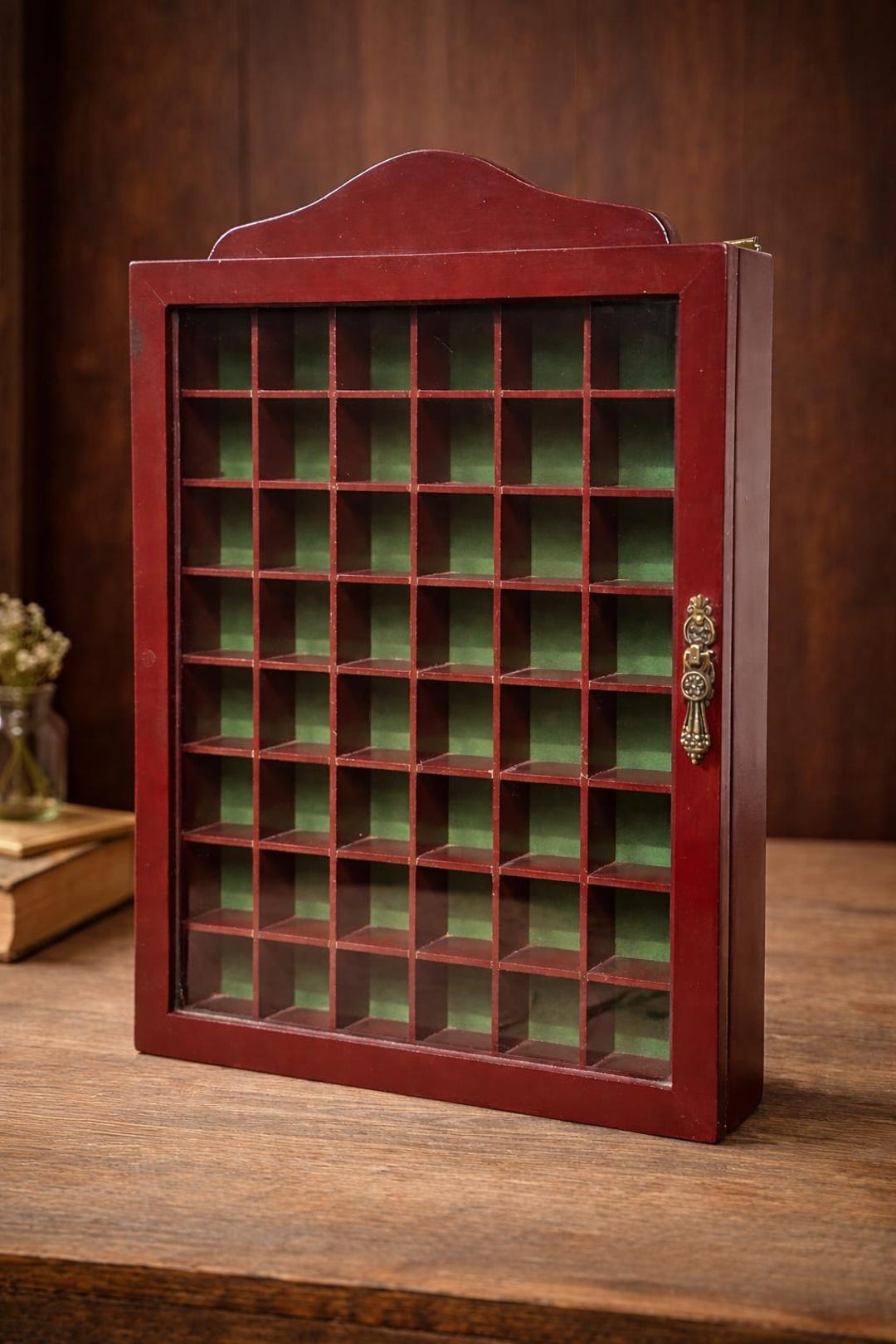 Vintage Mahogany Finish Thimble Display Case - 48 Compartment Shadow ...